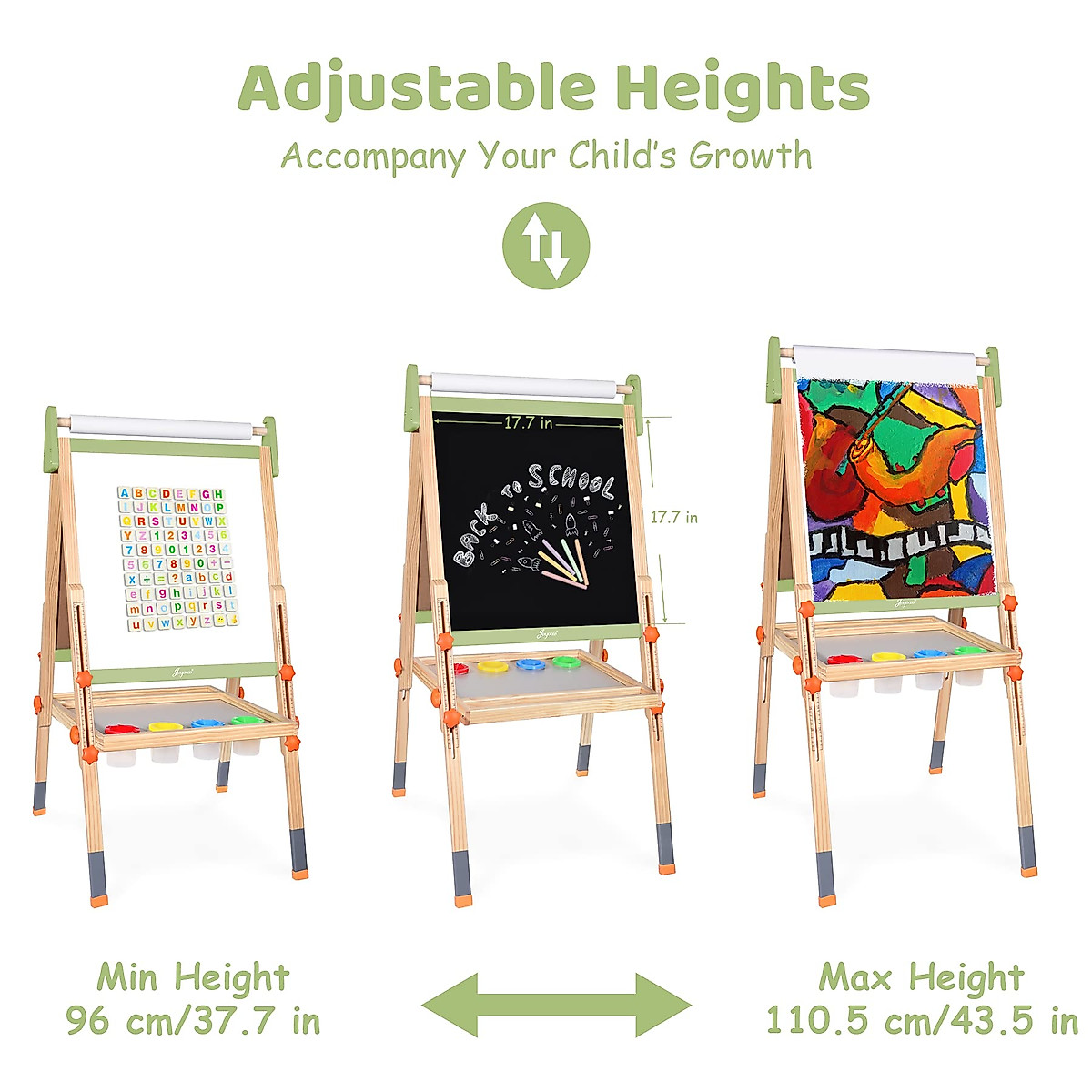 Joyooss Art Easel for Kids, Double-Sided Magnetic Easel for Children with Whiteboard & Chalkboard, Deluxe Standing Easel for Toddler with Paper Roll & Painting Accessories Painting Station for Kids