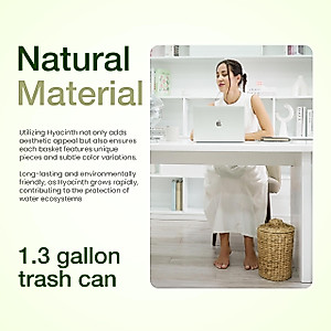 Tidita 1.3 Gallons Wicker Waste Basket with Lid - Large Wicker Trash Can for Office - WasteBaskets for Bedroom, Bathroom, Kitchen, Living Room - Boho Handwoven Trash Cans for Garbage (Water Hyacinth)