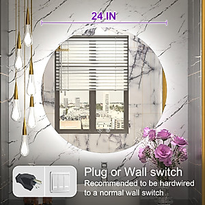 JSneijder 2-Piece LED Bathroom Mirror 24 Inch Backlit Round Mirror & 28x36 Inch Rectangular Black Mirror, Wall Mounted Dimmable Anti-Fog