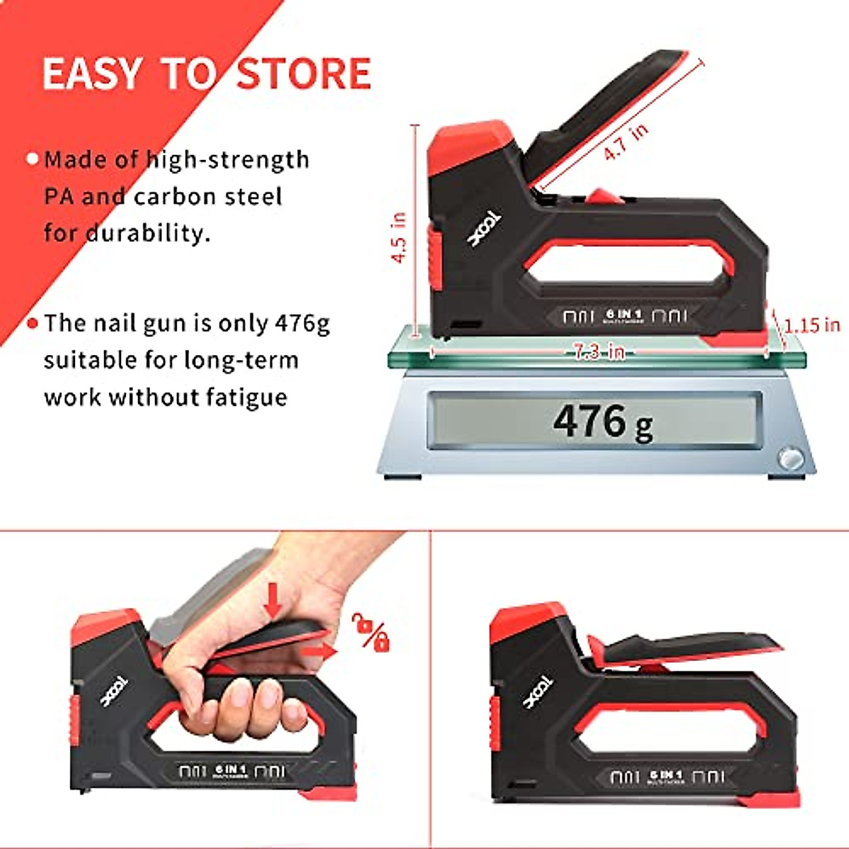 Staple Gun, XOOL 6 in 1 Upholstery Staple Gun, Manual Brad Nailer with 5000 Counts Staples for Wood, Wall, Crafts, Furniture, Decoration DIY, Doors and Windows