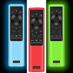 [3Pack] Silicone Protective Case Cover for New Samsung Smart Solar Cell Remote Control 2021 BN59-01357 BN59-01363 Remote Replacement Shockproof Battery Back Covers Skin Holder-Glowblue Glowgreen Red