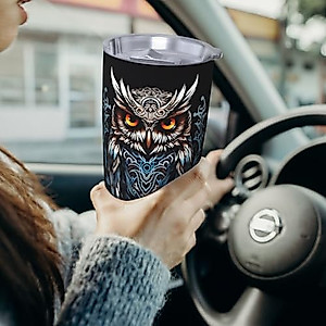 owl Tumbler with Lid and Straw 20oz Stainless Steel Car Cup for Hot and Cold Drinks, Double Wall Insulated Travel Coffee Mug Reusable Drink Thermos Cup Birthday Gifts