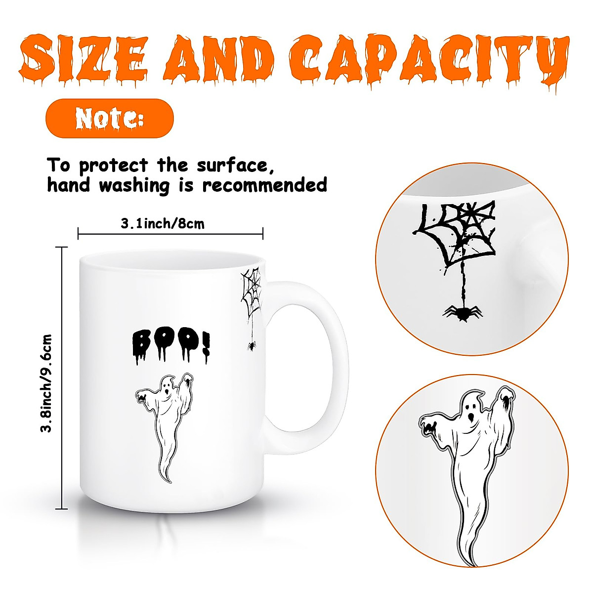 4 Pieces Halloween Ceramic Mug Set Halloween Mug Pumpkin Mug Ghost Mug Witch Mug Death Mug Halloween Family Mug Trick or Treat Halloween Gifts Mug Set for Kitchen Office Home