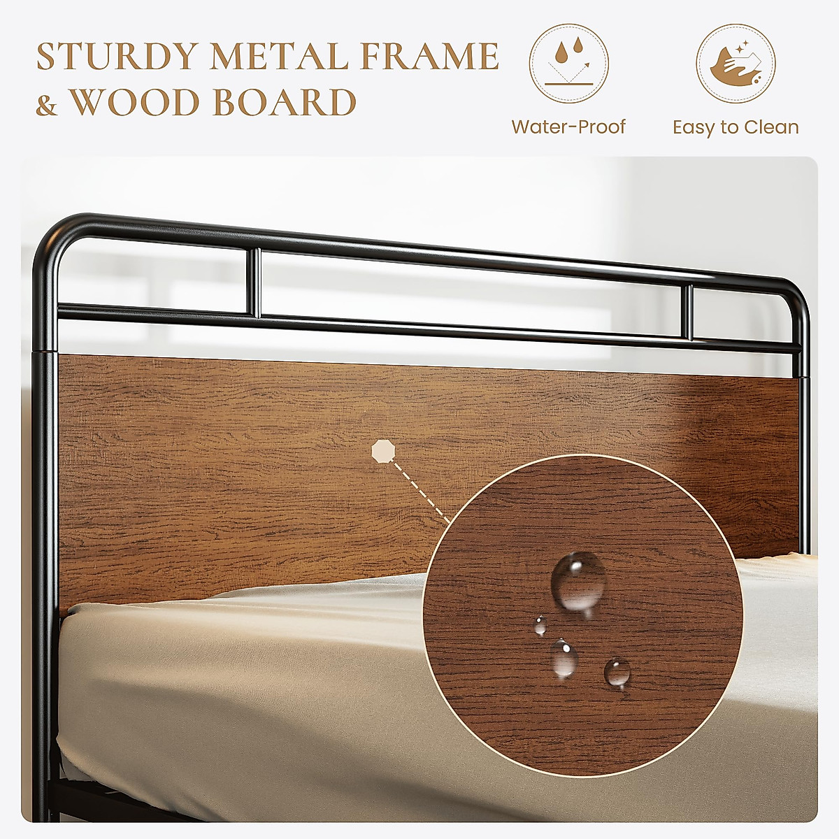 SHA CERLIN King Size Bed Frame with Wooden Headboard and Footboard, Rounded Corner Metal Frame, Heavy Duty Platform Bed with Under Bed Storage, No Box Spring Needed, Walnut