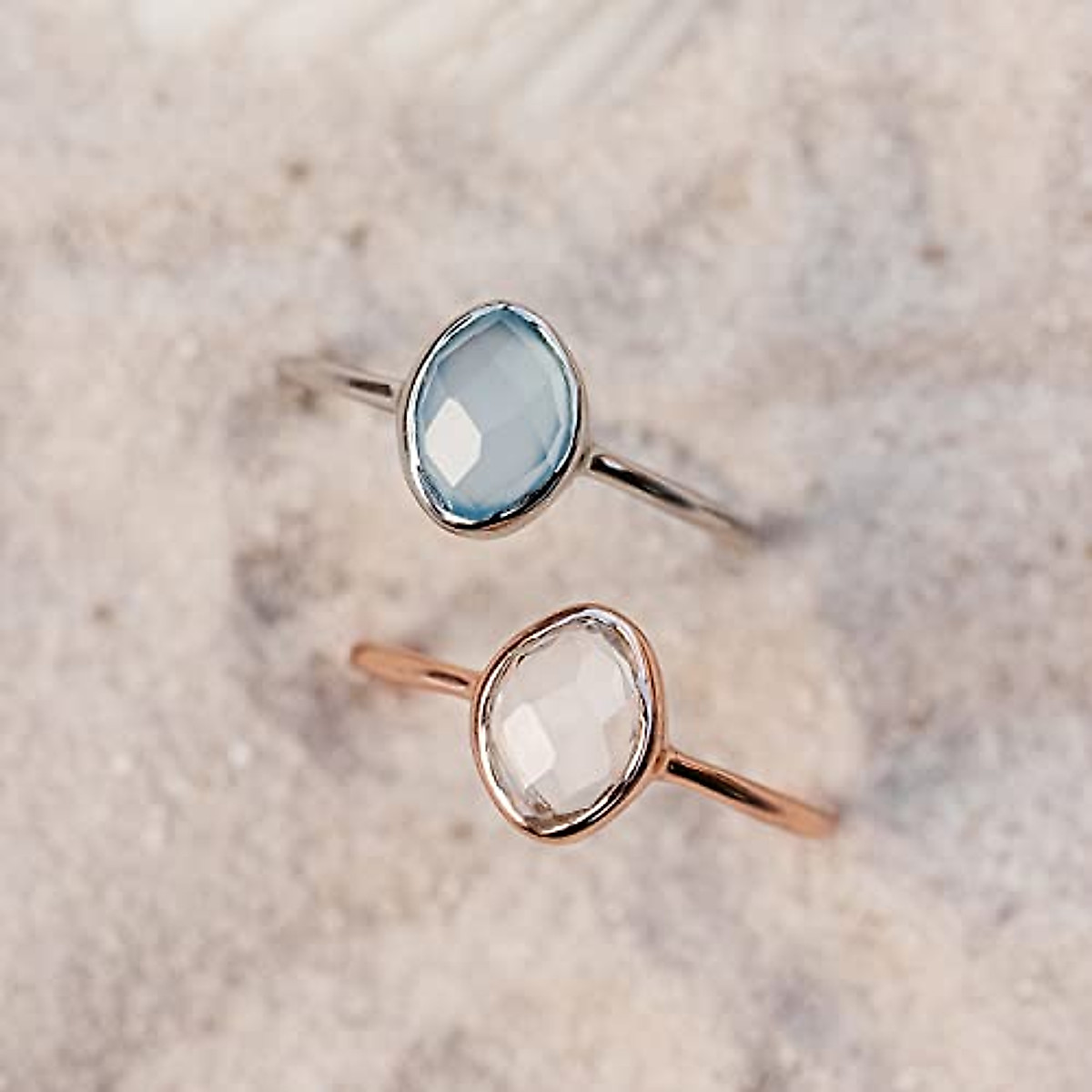 Pura Vida Ring Rose Gold Organic Stone Ring - Handmade Ring with Clear Quartz, Ring Jewelry with Brass Base - Rose Gold Rings for Women, Cute Rings for Teen Girls, Boho Jewelry for Women - Size 6
