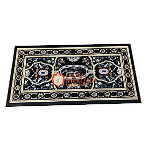 Pietra Dura Black Marble Top 48"x36" Inches Dining Inlay Table Top Furniture Outdoor Decor
