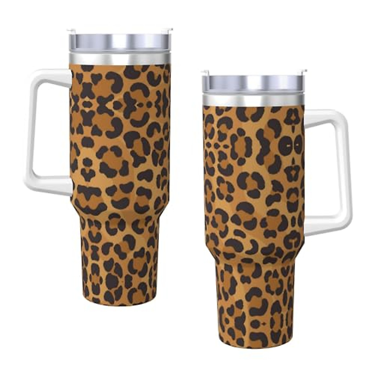 HULIBIN Yellow Leopard Print Double Deck Stainless Steel Travel Coffee Cup With Lid 40 Oz Ice Bully Cup