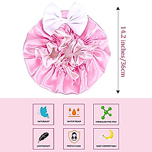 DANMY Kids Satin Bonnet Sleep Cap for Baby Infant Toddler Little Girls, Curly Hair Adjustable Silk Satin Cap for Children（Gray/Dark pink-2pcs）