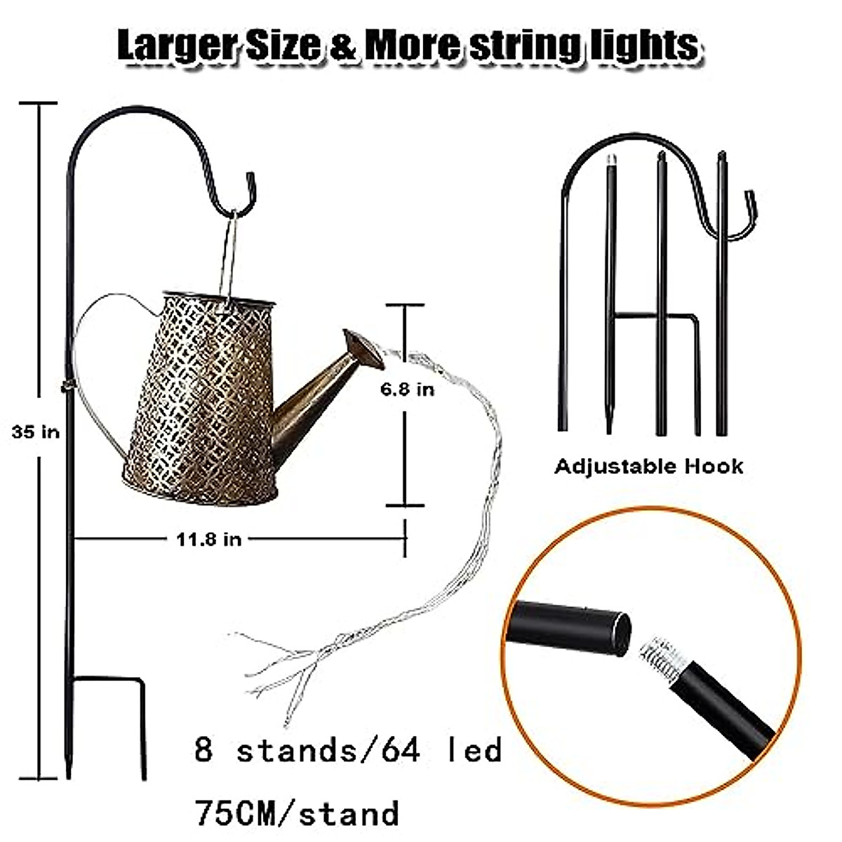 Solar Watering Can with Lights - Solar Lights Outdoor Decorations Large Hanging Solar Garden Lights with Bracket Waterproof Watering Can Landscape Light for Patio Gardening Pathway Gift(Warn White)