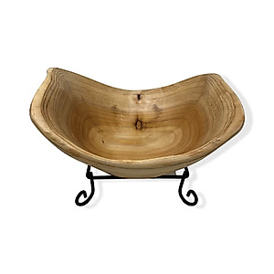 TJ Global Handmade Wood Bowl Rectangular shape Handcarved Natural Root Wood Crafts Bowl Fruit Salad Serving Bowls with Metal Stand - Small (L8 x W7 x H4)