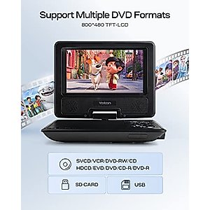 YOTON 9.5" Portable DVD Player for Kids and Car, 7.5" Swivel HD Screen with 4-6 Hours Built-in Battery, Support Sync Screen to TV, Support SD Card/USB/Multiple Disc Formats