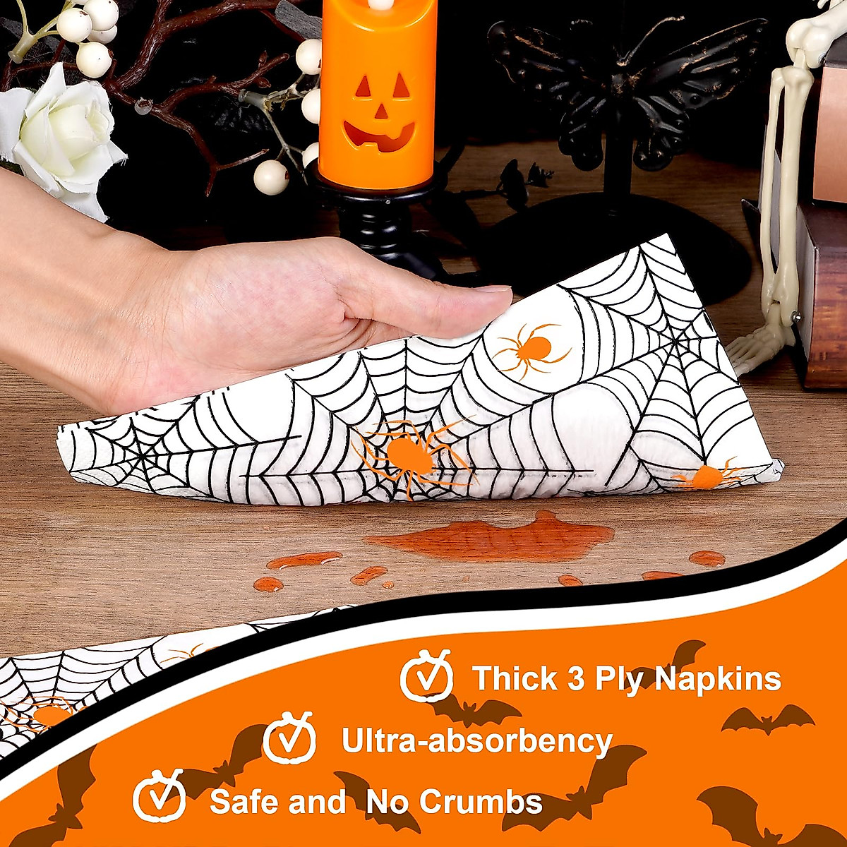 Homlouue 100 PCS Halloween Paper Napkins, Halloween Spider Webs Napkins, Halloween Napkins Disposable for Halloween Party Dinner Decorations Holiday, Halloween Guest Napkins for Home Party Supplies