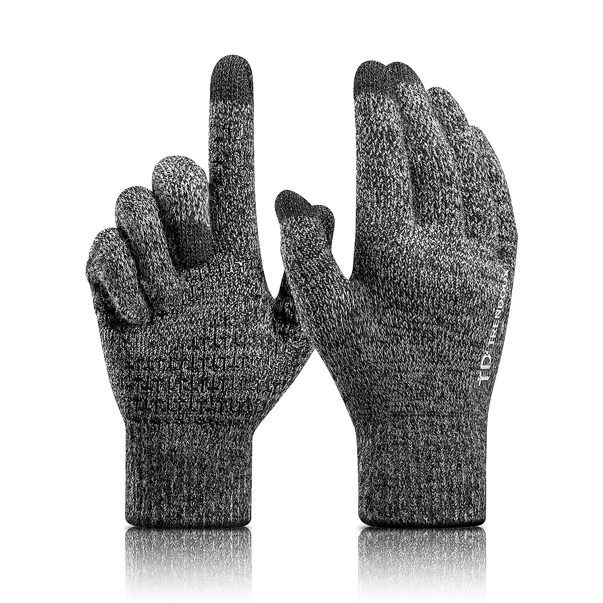 TRENDOUX Winter Gloves Women Men, Touchscreen Glove, Texting Smartphone Riding - Anti-Slip - Thermal Liners - Knitted Soft Material - Hands Warm Glove for Driving - Black Gray - L