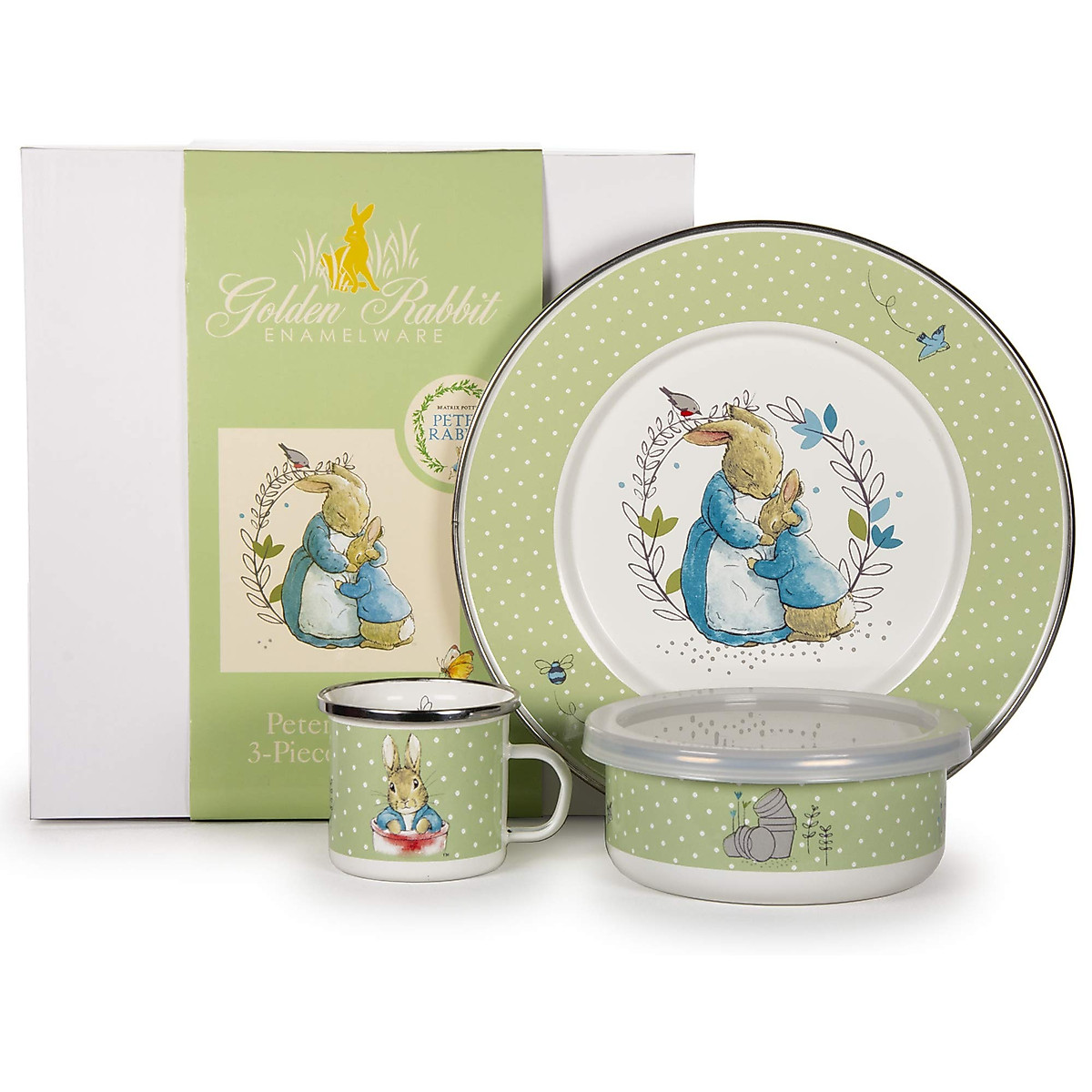 Golden Rabbit Enamelware - Polka Dot Peter Pattern - 3-piece Child Dinner Set