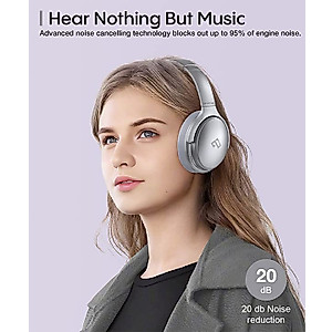 INFURTURE Active Noise Cancelling Headphones, H1 Wireless Over Ear Bluetooth Headphones, Deep Bass Headset, Low Latency, Memory Foam Ear Cups,40H Playtime (Silver)