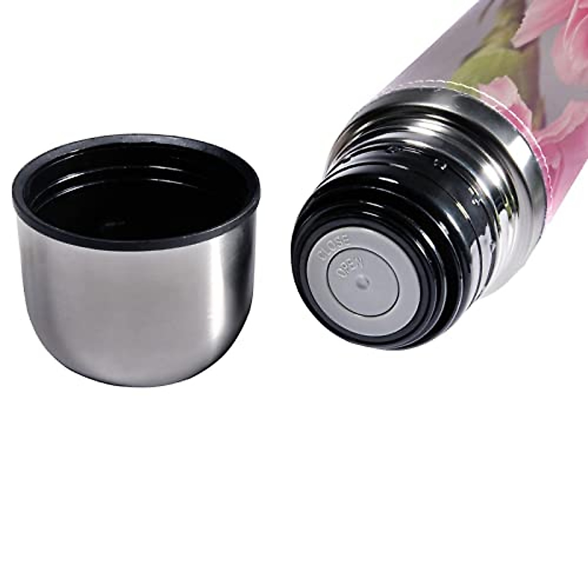 sdfsdfsd 17 oz Vacuum Insulated Stainless Steel Water Bottle Sports Coffee Travel Mug Flask Genuine Leather Wrapped BPA Free, Carnation Bossom Bloom Pink Flower
