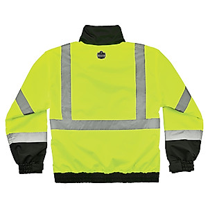 High Visibility Reflective Winter Bomber Jacket, Zip Out Fleece Liner, ANSI Compliant, Ergodyne GloWear 8379, Lime, Large