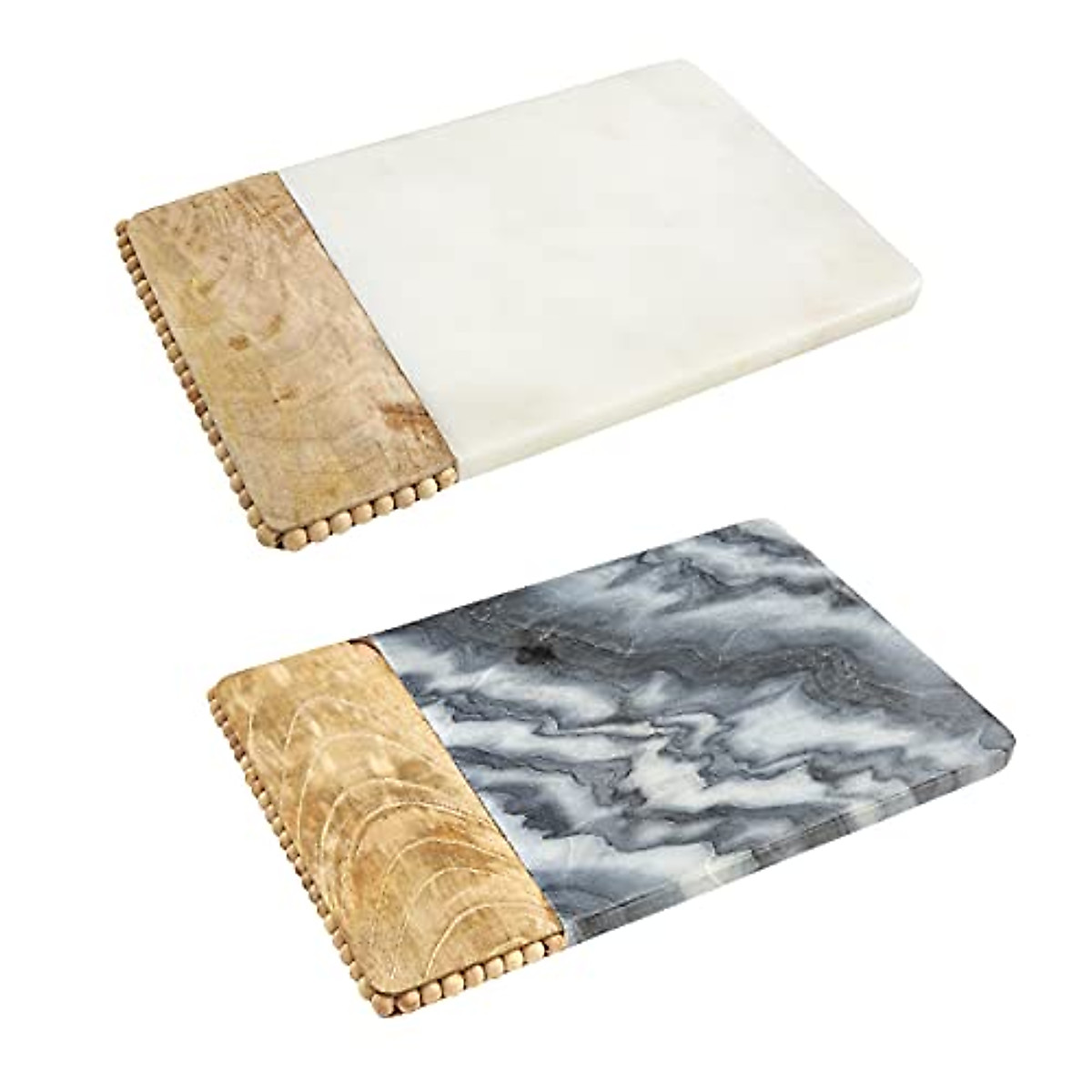 Mud Pie Beaded Wood & Marble Cutting Board, White, 8" x 12"