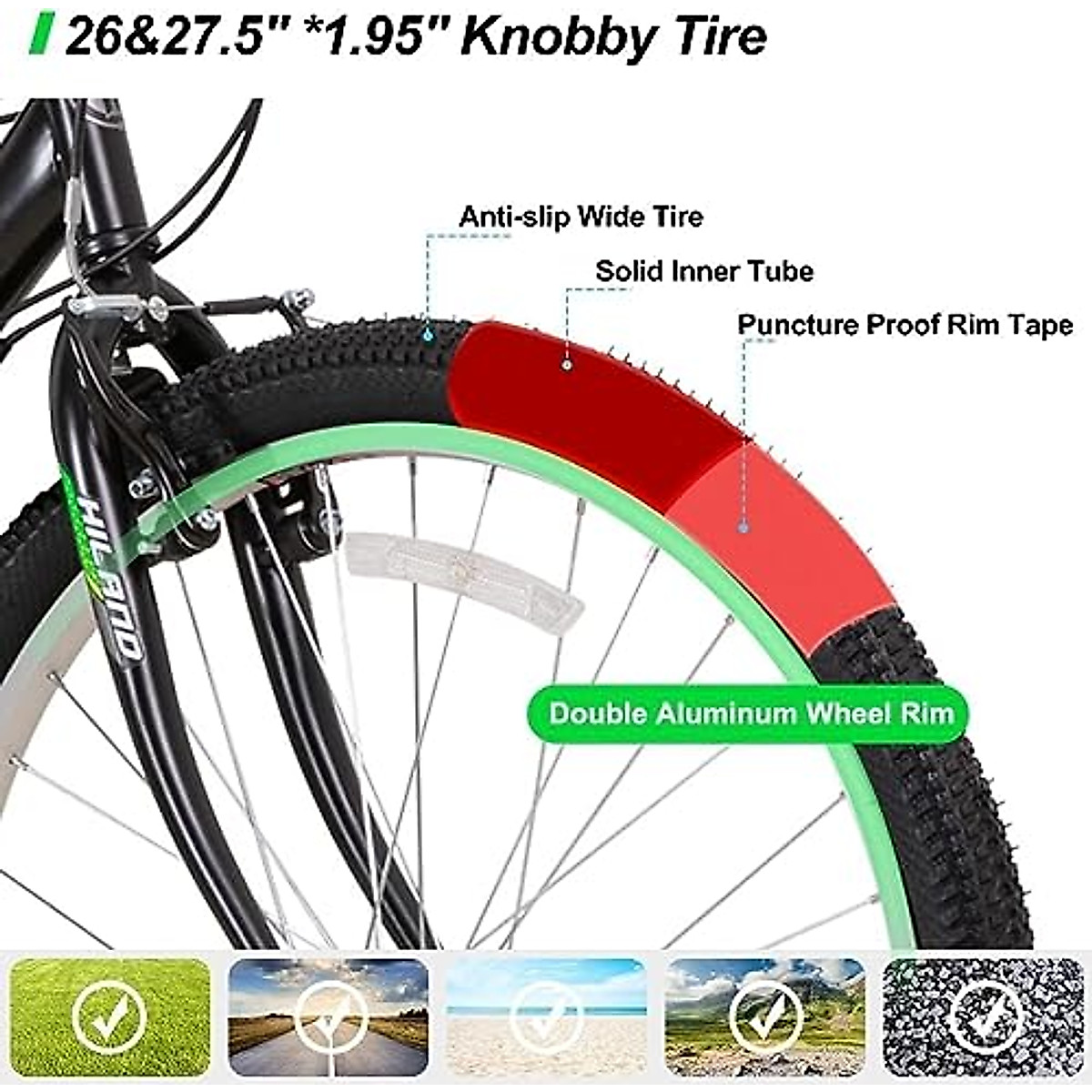 Hiland Mens and Womens 26 Inch Mountain Bike with 18 Speed Shifter, High-Carbon Steel Hardtail Trail Bicycle for Adult Black