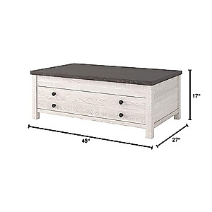 Signature Design by Ashley Dorrinson Farmhouse Lift Top Coffee Table with Storage, Antique White & Brown