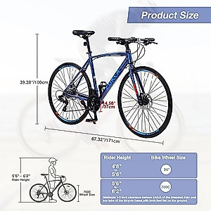 MAKELEN Road Bike for Men and Women Alloy Frame City Bicycle 700 c Wheel Set / 24 Speed/Disc Brake Navy&Blue