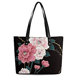 Womens Handbag Japanese Floral Blossom Pattern Leather Tote Bag Top Handle Satchel Bags For Lady
