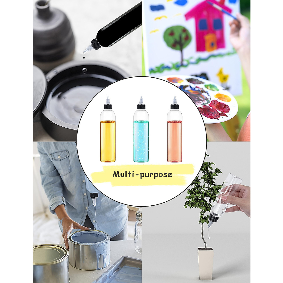 EOSAU 12Pcs 8oz Squeeze Bottles with Black Twist Top Cap, 250ml Clear Dispensing Bottles, Empty Refillable Bottle for Hair Oil Inks, Crafts, Liquids