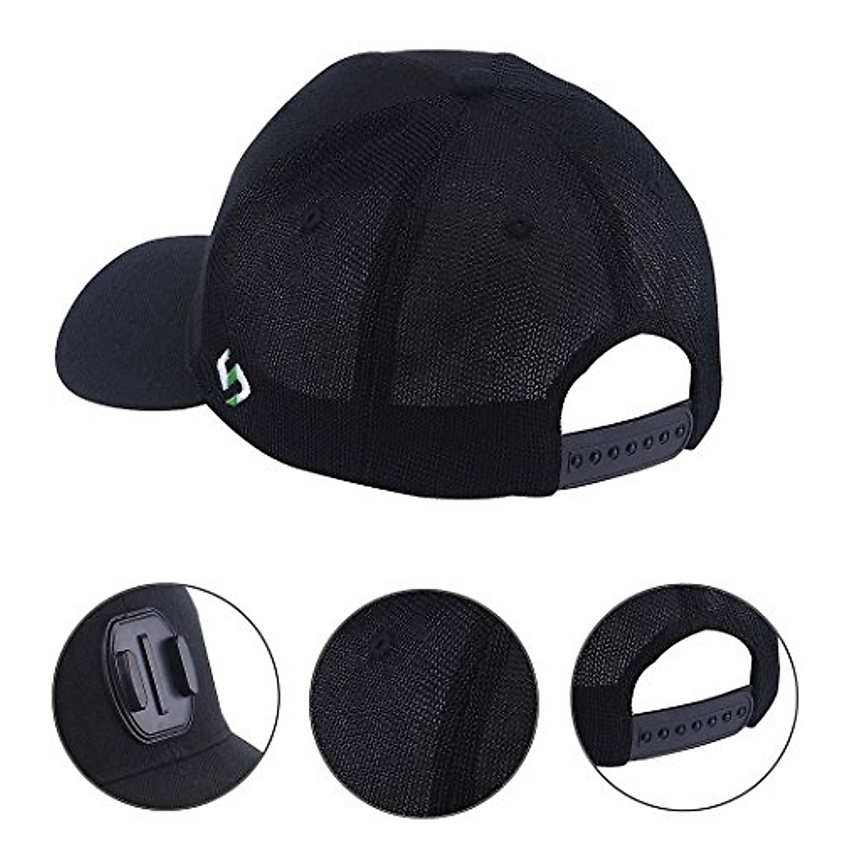 Smatree Baseball Hat Mount Mesh Cap Compatible with Gopro Hero 11/10/9/8/7/6/5/5 Session/4/3+/3/2/1/DJI OSMO Action Cameras, Wool Material (L 58-60cm) Black