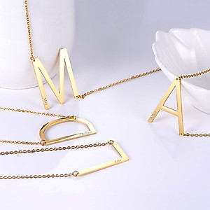 U7 Sideways Large Initial Necklaces 18K Gold Plated Big Letter Script Name Necklaces Statement Alphabet Pendant M Necklace for Women Gift