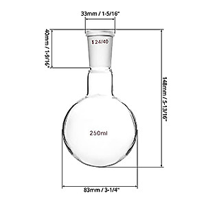 QWORK Glass 250ml Single Neck Flat Bottom Boiling Flask, 24/40 Standard Taper Outer Joint, 250ml