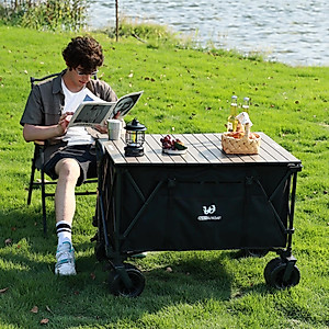 Whitsunday Folding Collapsible Wagon, Heavy Duty Beach Wagon Cart, Extra Large Utility Camping Park Wagon Cart with Aluminum Table Plate and All Terrain Wheel