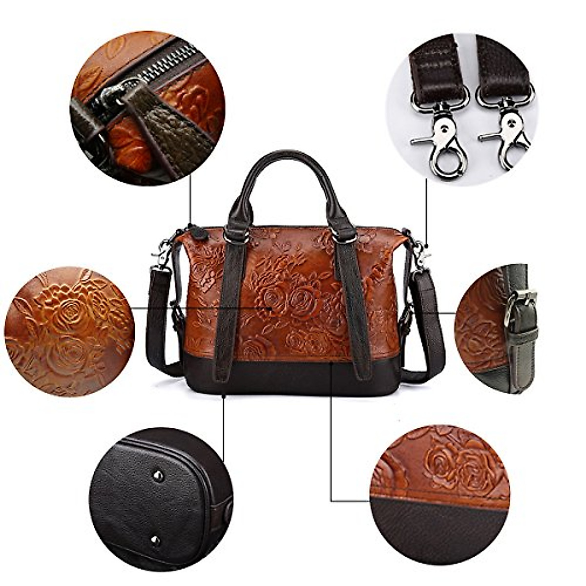 Crossbody Bag for Women Vintage Rose Top Handle Tote Purses Genuine Leather Satchels Handbag (Orange)