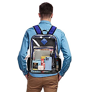 MAXPAND Heavy Duty Clear Backpack See Through Backpacks Transparent PVC Bags for School,Sports, Stadium (Black), XR-2124