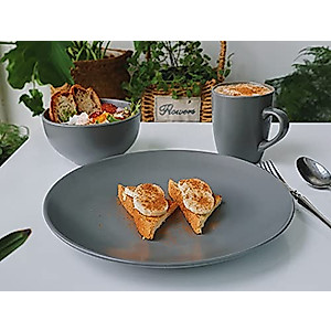 Famiware Dinnerware Set, 16 Piece Dishes Set, Plates and Bowls Set for 4, Gray Matte…