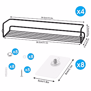 ROFAY Spice Rack Organiser, 4 Pack Wall Mounted Tier Shelf with Adhesive Sticker & Screws for Spices, Herbs, Jars and Other in Cupboard/Kitchen/Cabinets/Pantry