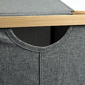 ZengRun - Laundry Hamper with Lid Cover - Sturdy Tall Bamboo Laundry Basket Clothes Organizer - Aesthetic Bedroom Fabric Bin - Big Bathroom Dirty Clothes Hamper - XL 95 Liters - Light Grey