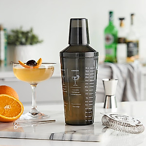 True Smoke Recipe Shaker, Tinted Plastic Cocktail Shaker, Includes 7 Drink Recipes with Measurements