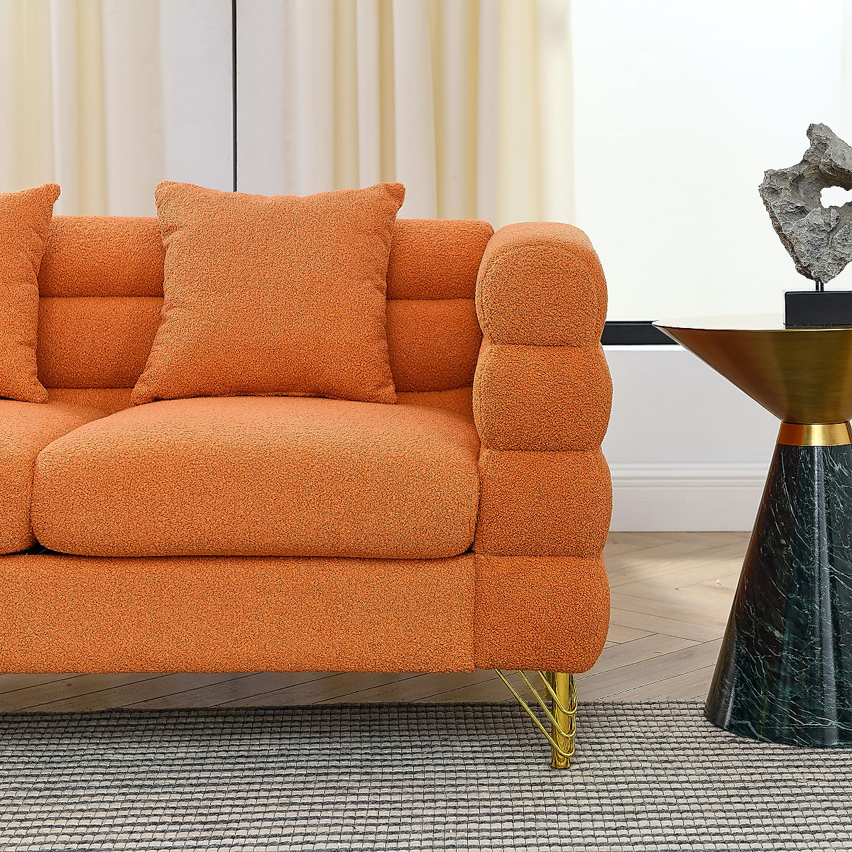 Deolme 60" W Teddy Orange Loveseat Sofa Couch with Firm Strcuture & Thicken Sponge Comfy Love Seat Couches Sleeper for Living Room Bedroom Small Spaces Mid-Century Modern Furniture