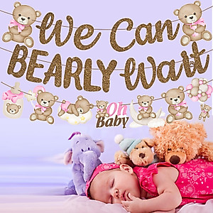 We Can Bearly Wait Banners for Bear Baby Shower Decorations Bear Party Banner 3PCS We Can Bearly Wait Baby Shower Decorations Teddy Bear Cutout Banners for Baby Girls Gender Reveal Party Supplies