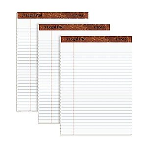 TOPS The Legal Pad Legal Pad, 8-1/2 x 11-3/4 Inches, Perforated, White, Legal/Wide Rule, 50 Sheets per Pad, 3 Pads per Pack (75337)