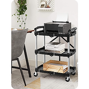 HIMIX Foldable Utility Carts with Wheels, 3-Tier Holds 240lbs Folding Rolling Cart with Fixed Rope, Collapsible Service Cart for Home, Office, Garage, and Warehouse - No Assembly Required