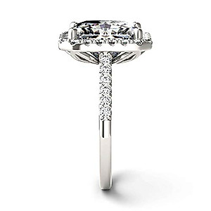 Charles & Colvard Created Moissanite 10x8mm Radiant Cut Engagement Ring for Women | 4.41 cttw DEW | Lab Grown | Solid 14K White Gold with Rhodium | Size 5