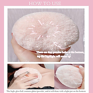 Highlighter Makeup Powder,Body Glitter Face Highlighter Peach Shimmer Powder Ball Puff,Multi-Use Face Highlighter Diamond Shimmer Makeup Powder Puff Patting Glitter Contour and Highlighter