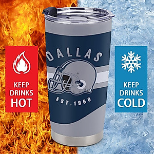 Custom Dallas Tumbler 20oz Stainless Steel with Lid & Straw Personalized Football Fans Gifts for Women Men Coffee Travel Insulated Mug Cup Add Name Number