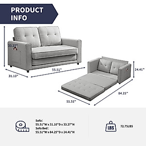 ZAFLY 3-in-1 Convertible Sofa Bed,Futon Bed,Pull Out Couch Bed,Loveseat Sleeper Couches,84'' Tri-Fold Multi-Function Modern Floor Bed,Sofas & Couches for Living Room,Light Gray, Light Grey (11080)