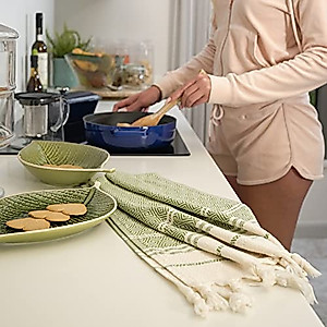 Bergama Turkish Cotton Hand Towels for Bathroom, Set of 2 |0 Cotton, 18x36 Inches, Farmhouse Decorative Boho Gift for Face, Hand, Hair, Bath Decor, Tea, Gym, Yoga, Dish & Kitchen (Khaki)