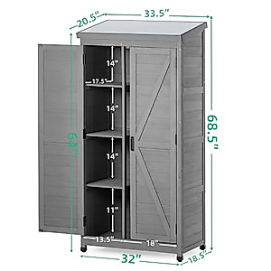 Ajikgn Outdoor Storage Cabinet and Metal Top,Garden Storage Shed,Outdoor 68 Inches Wood Tall Shed for Yard and Patio