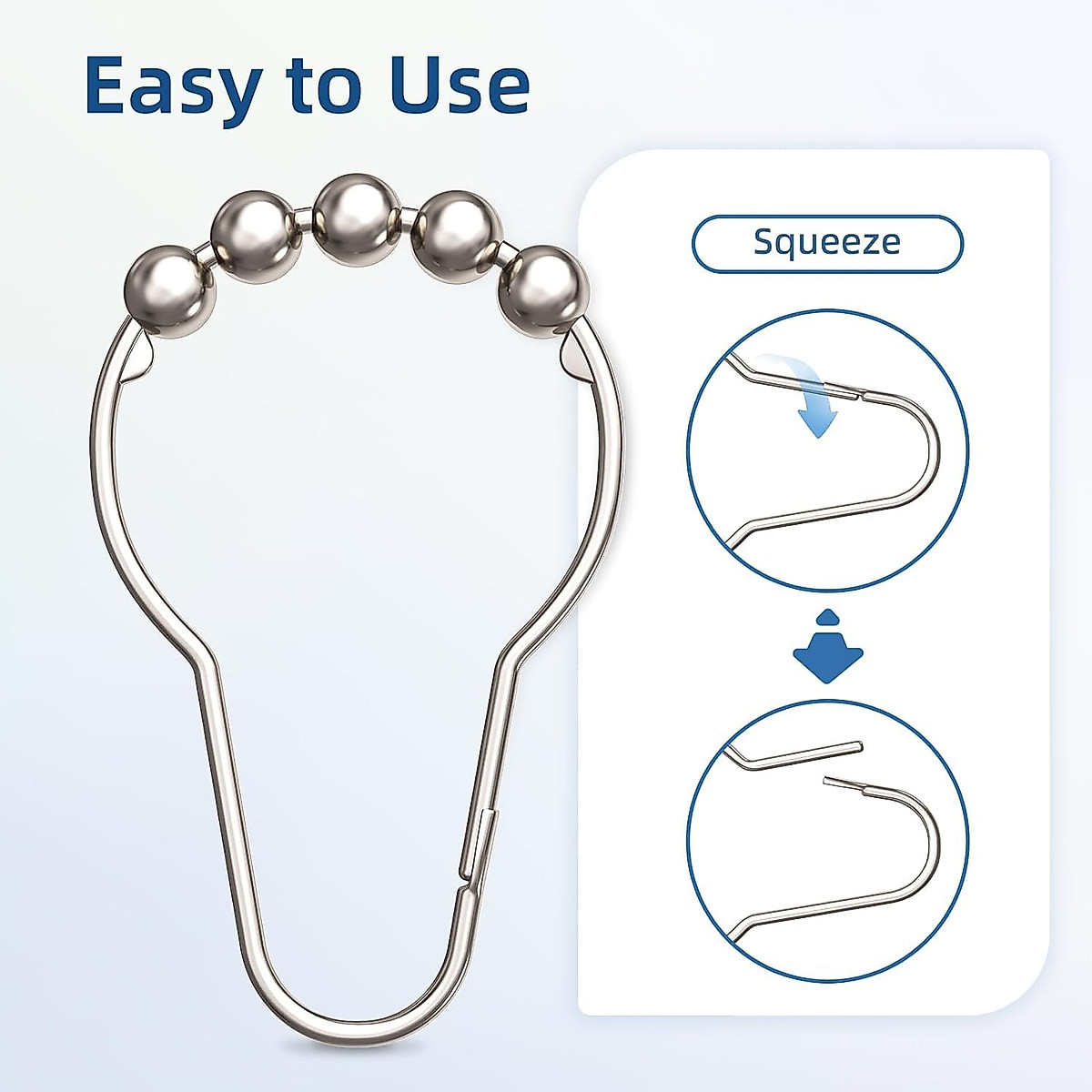 Fotoumgl Shower Curtain Rings, Rust Proof Metal Smooth Glide Shower Curtain Hooks, Stainless Steel Nickel Chrome Plating Curtain Rings for Bathroom Shower Curtain Rods- Set of 12