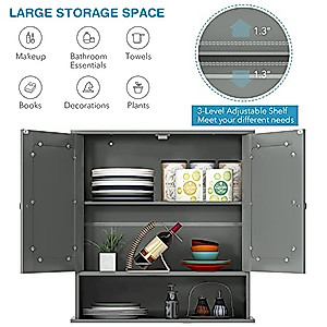 DORTALA Mirrored Bathroom Cabinet, Wall Mounted Medicine Cabinet w/Double Mirror Doors & Adjustable Shelf, Multipurpose Storage Cabinet Home Organizer, Grey