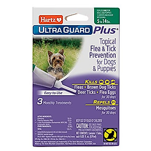 Hartz UltraGuard Plus Topical Flea & Tick Prevention for Dogs and Puppies - 5-15 lbs, 3 Monthly Treatments